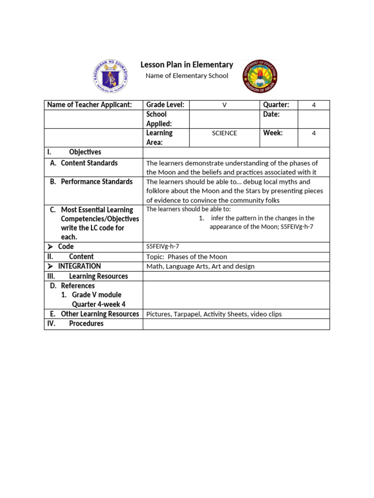 Lesson Plan in Elementary-1 | PDF