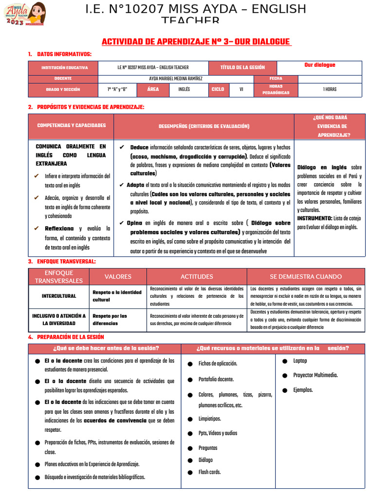 UND - 5 - ACTIVIDAD DE APRENDIZAJE 3 - JEC URBANO - PREA1 - SEM4 - CLASE 3 - MISS AYDA - Our ...