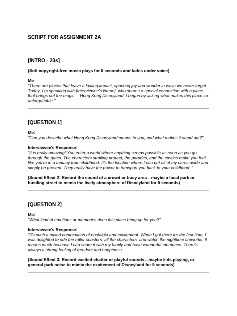 Script For Assignment 2a | PDF | Disneyland