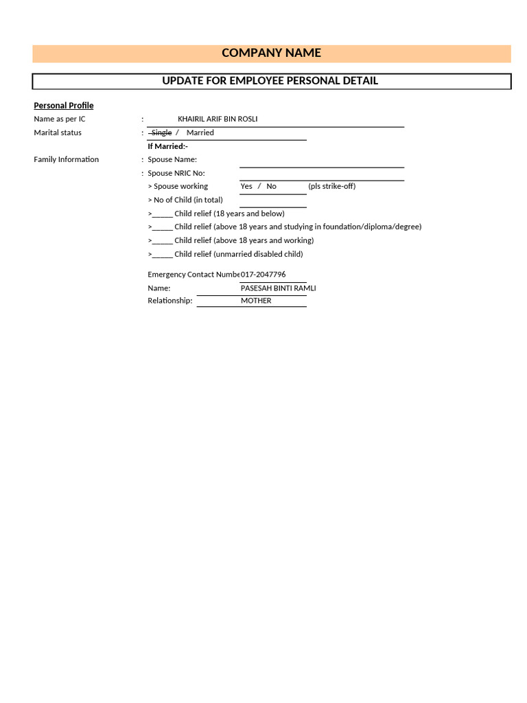 Employee - Personal - Details - Update - Xls 3 | PDF