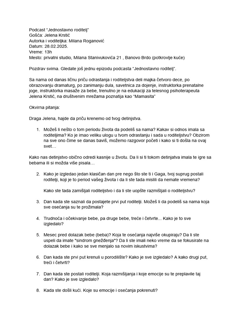 Pitanja - Jelena Krstić | PDF