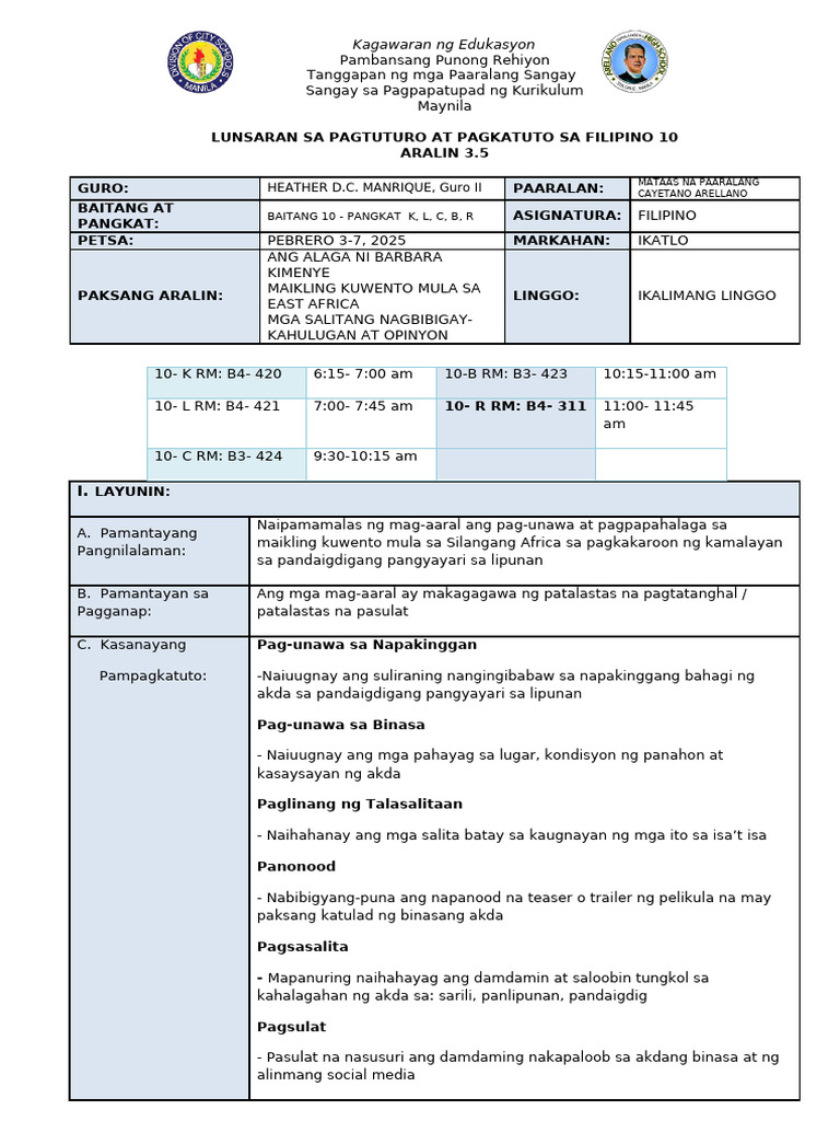 Grade 10 LP 3rd QRT BLP | PDF