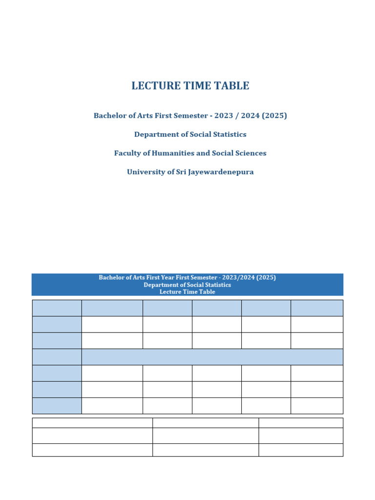Edited First Semester Lecture Time Table - 2025 | PDF | Applied Mathematics | Computing