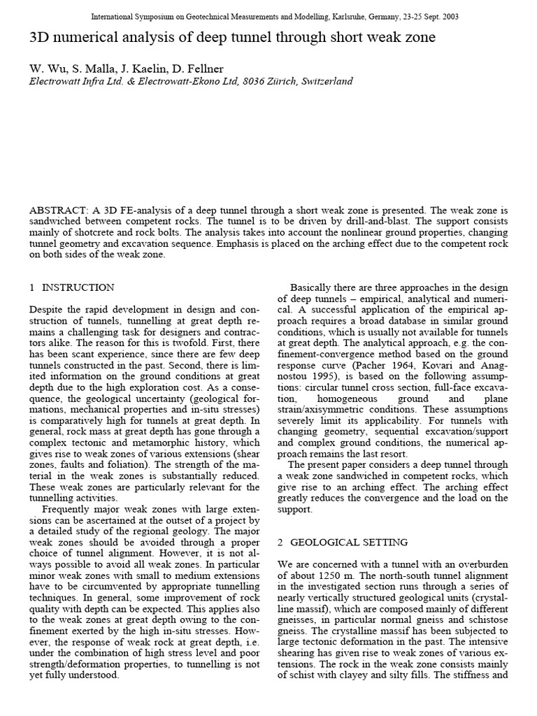 Deep Tunnel Design Through Weak Zones | PDF | Stress (Mechanics) | Young's Modulus