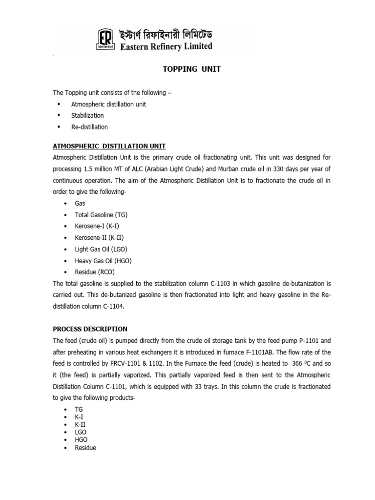 TOPPING Operation | PDF | Distillation | Gases