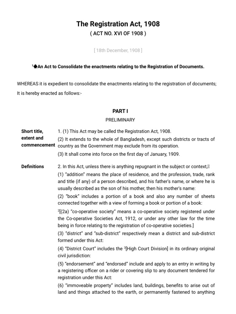 Overview of the Registration Act 1908 | PDF | Deed | Will And Testament