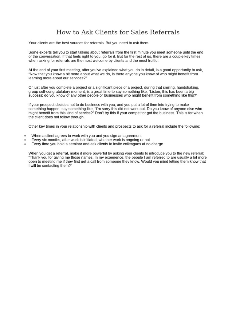 How To Ask Clients For Sales Referrals | PDF
