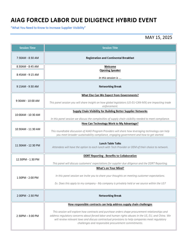 Forced Labor Hybrid Conference AIAG | PDF | Supply Chain | Procurement