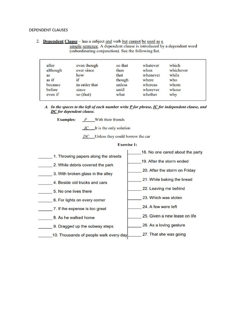 DEPENDENT CLAUSES | PDF