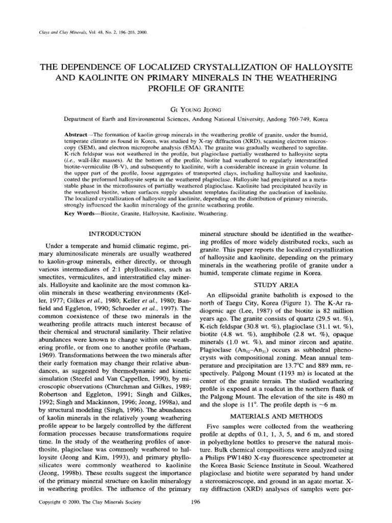 The Dependence of Localized Crystallization of Halloysite and Kaolinite ...