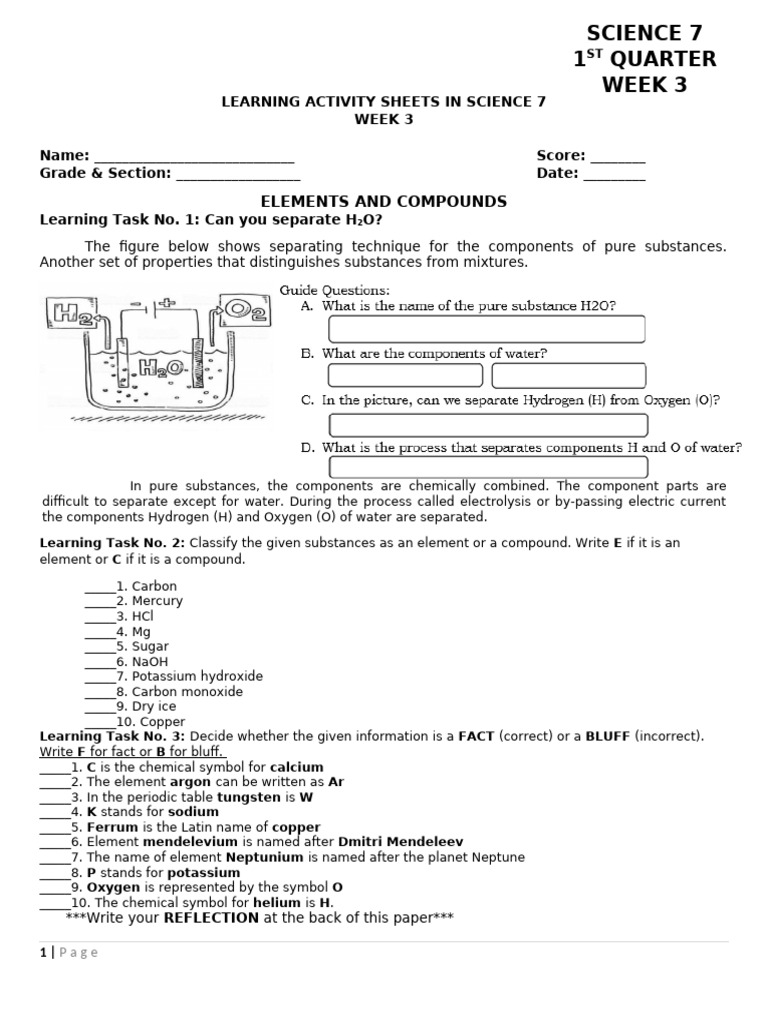 Grade 7 Science: Elements & Compounds | PDF