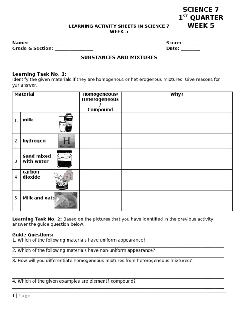 Las G7 Q1 Week 5 Science | PDF | Mixture | Chemical Substances