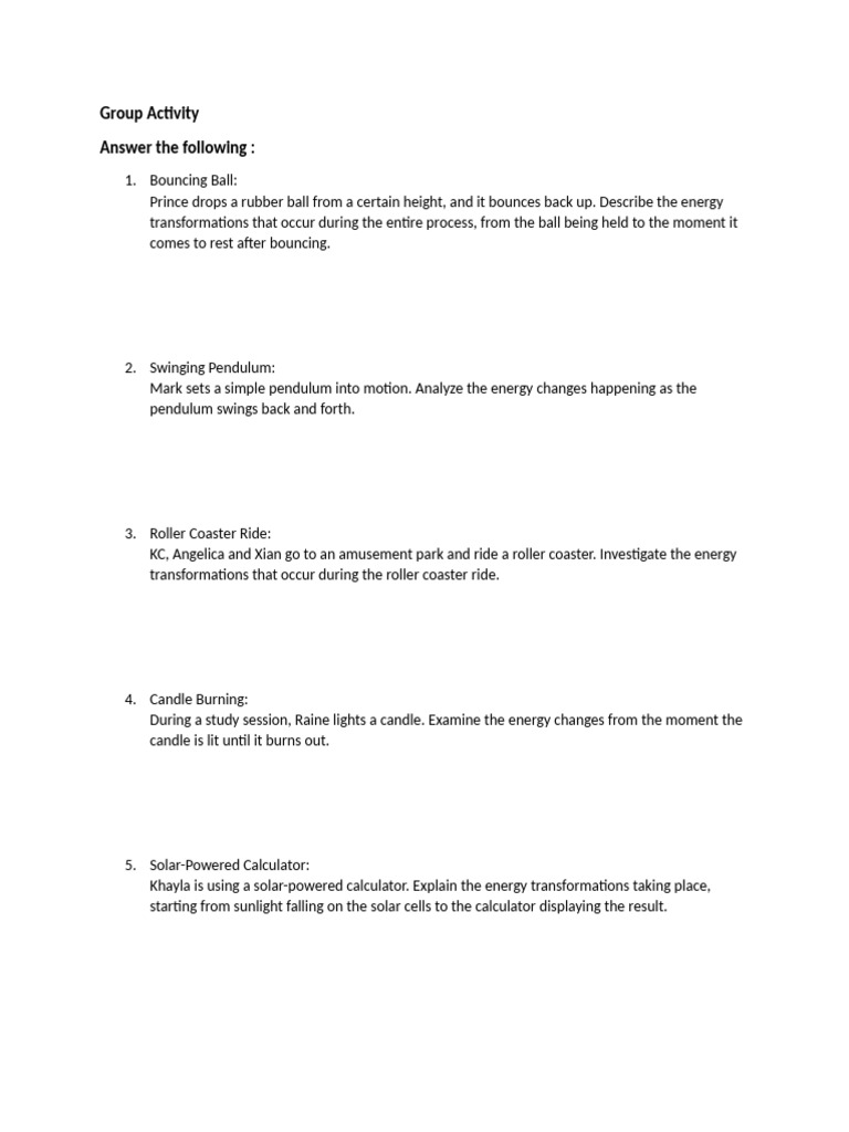 Quiz energy transformation | PDF