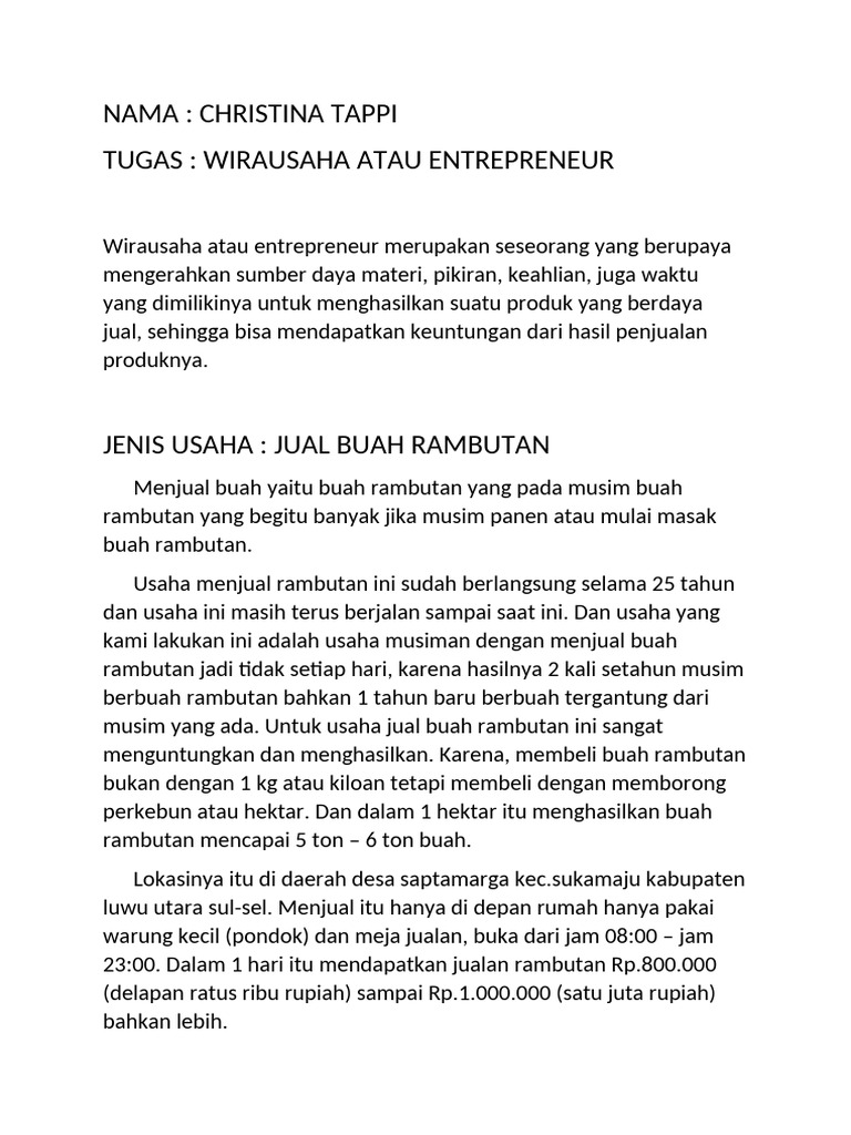 Christina Tappi ( Tugas Kewirausahaan) | PDF