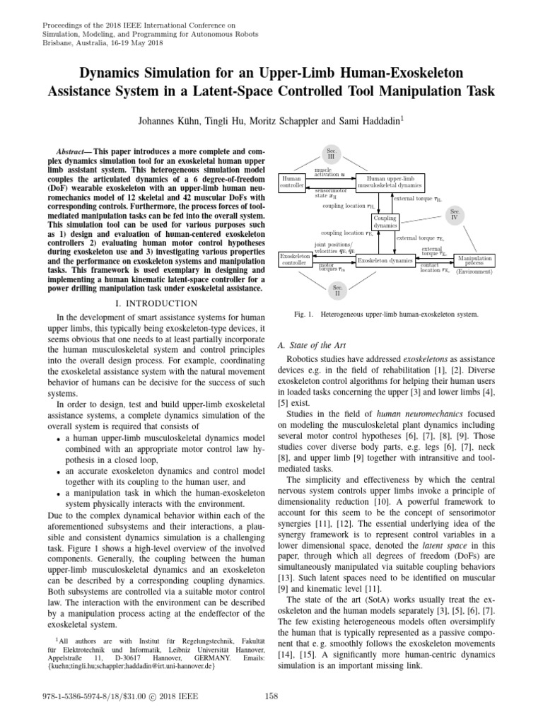 Dynamics Simulation For An Upper-Limb Human-Exoskeleton Assistance System in A Latent-Space ...