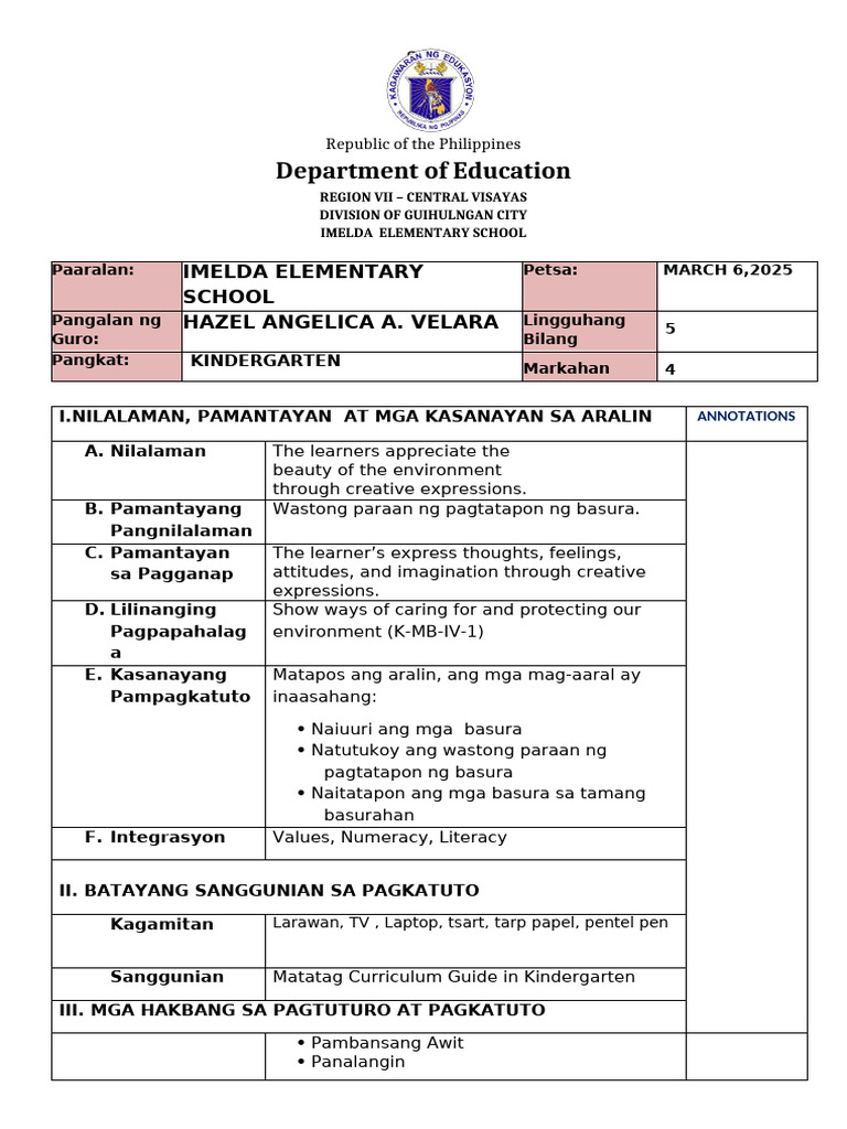 Lesson Plan Matatag Format (1) | PDF