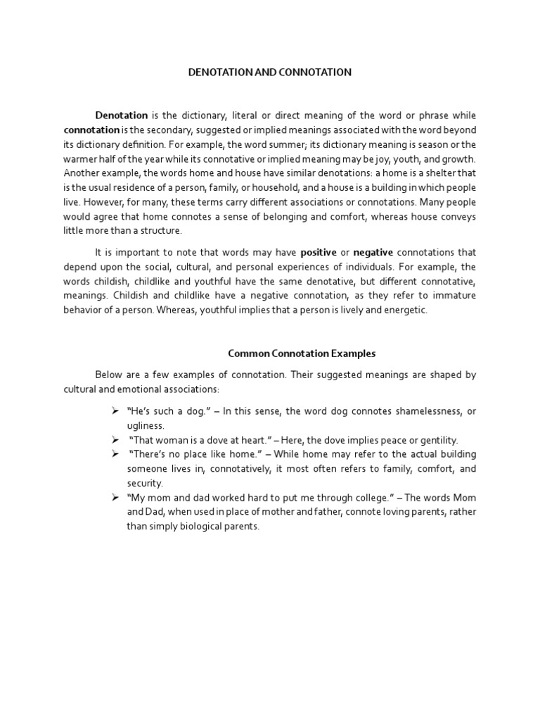 Denotation and Connotation | PDF | Lexicology | Interpretation (Philosophy)