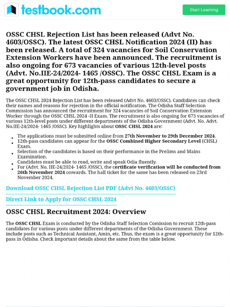 OSSC CHSL Notification 2024exam Info | PDF