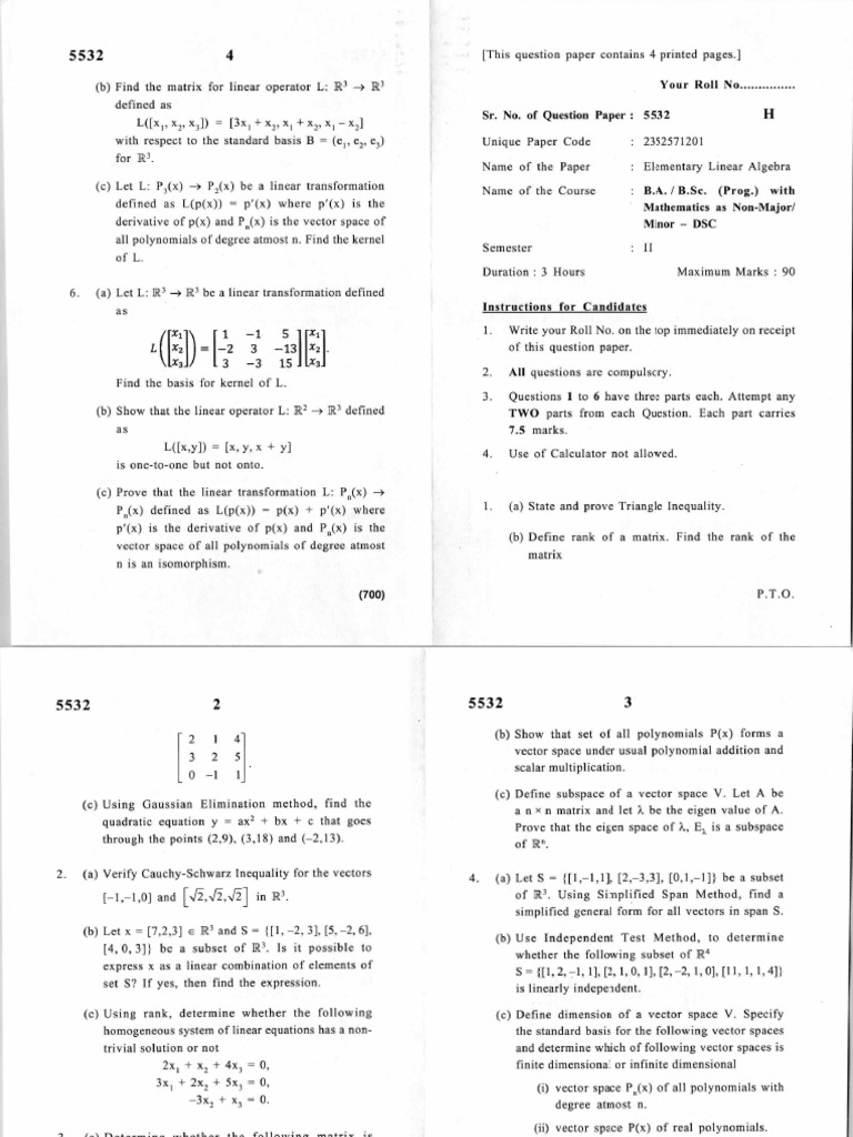 P4 DY PYQ Math Linear Algebra | PDF | Vector Space | Matrix (Mathematics)