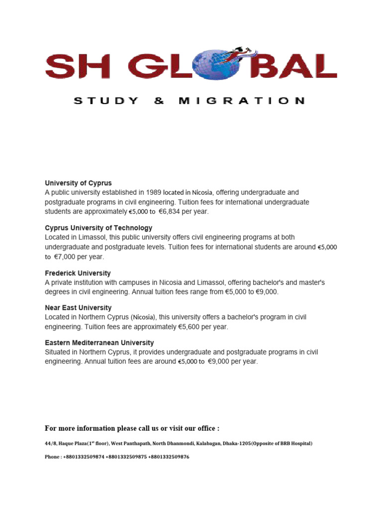 Cyprus Civil Engineering Programs Guide | PDF