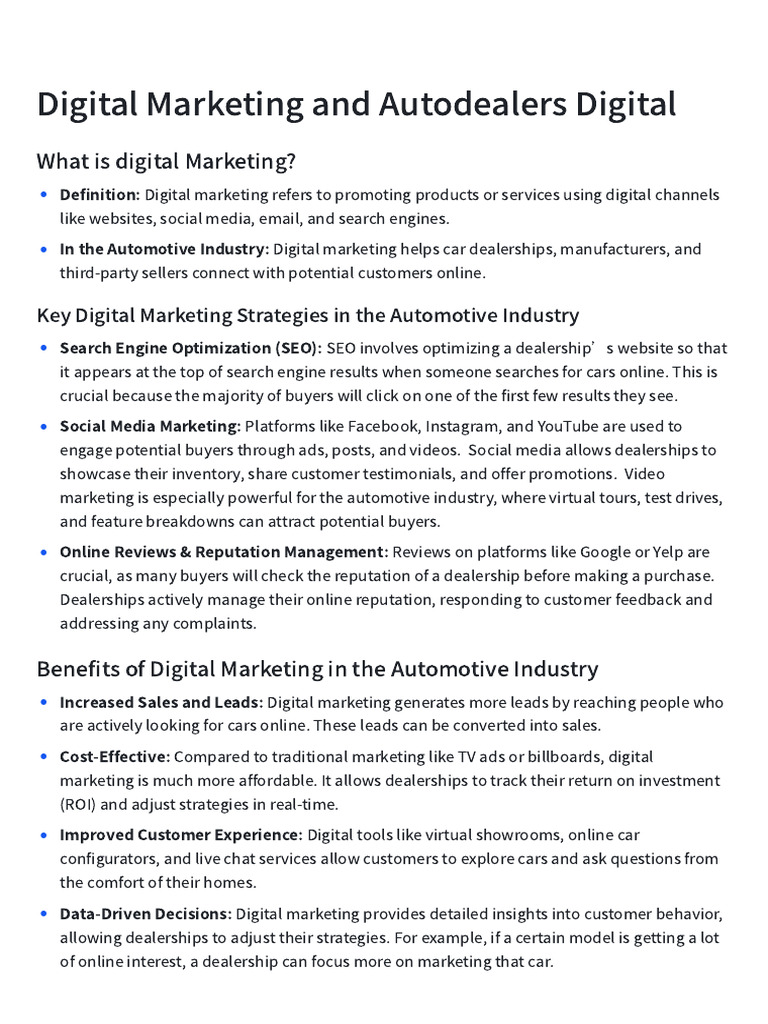 Digital Marketing Solutions for Auto Dealers | PDF | Digital Marketing ...