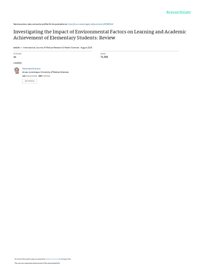 Environmental Factors Affecting Learning | PDF | Lighting | Teachers