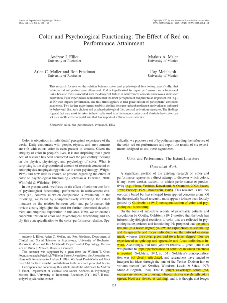 Color and Psychological Functioning The Effect of Red On Performance ...