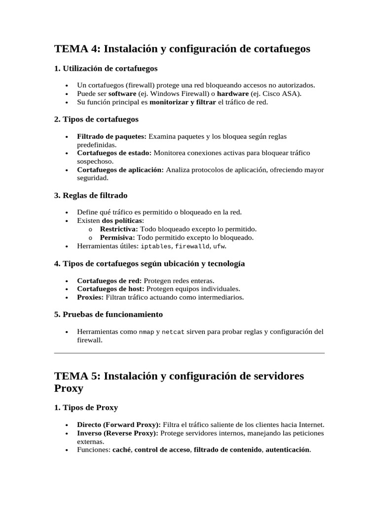 Resumen Teoria Seguridad | PDF | Cortafuegos (informática) | Servidor proxy