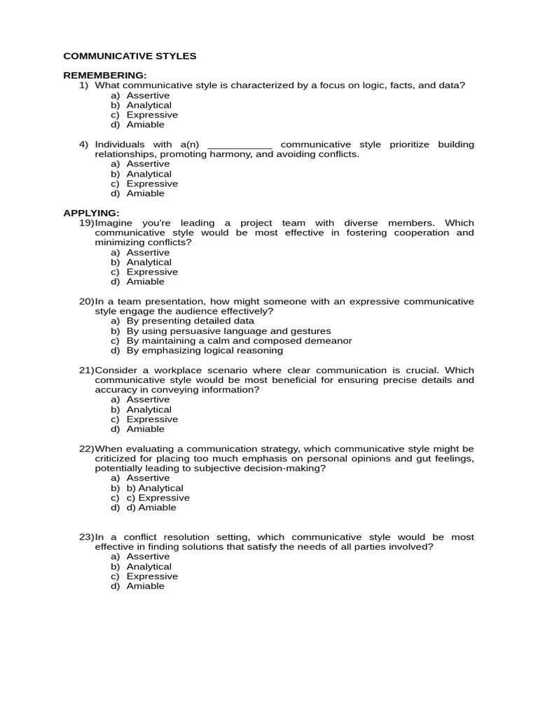 Cua MCQ Communicative Styles Updated | PDF