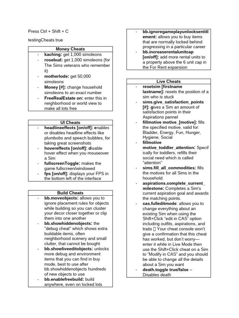 SIMS CHEATS | PDF
