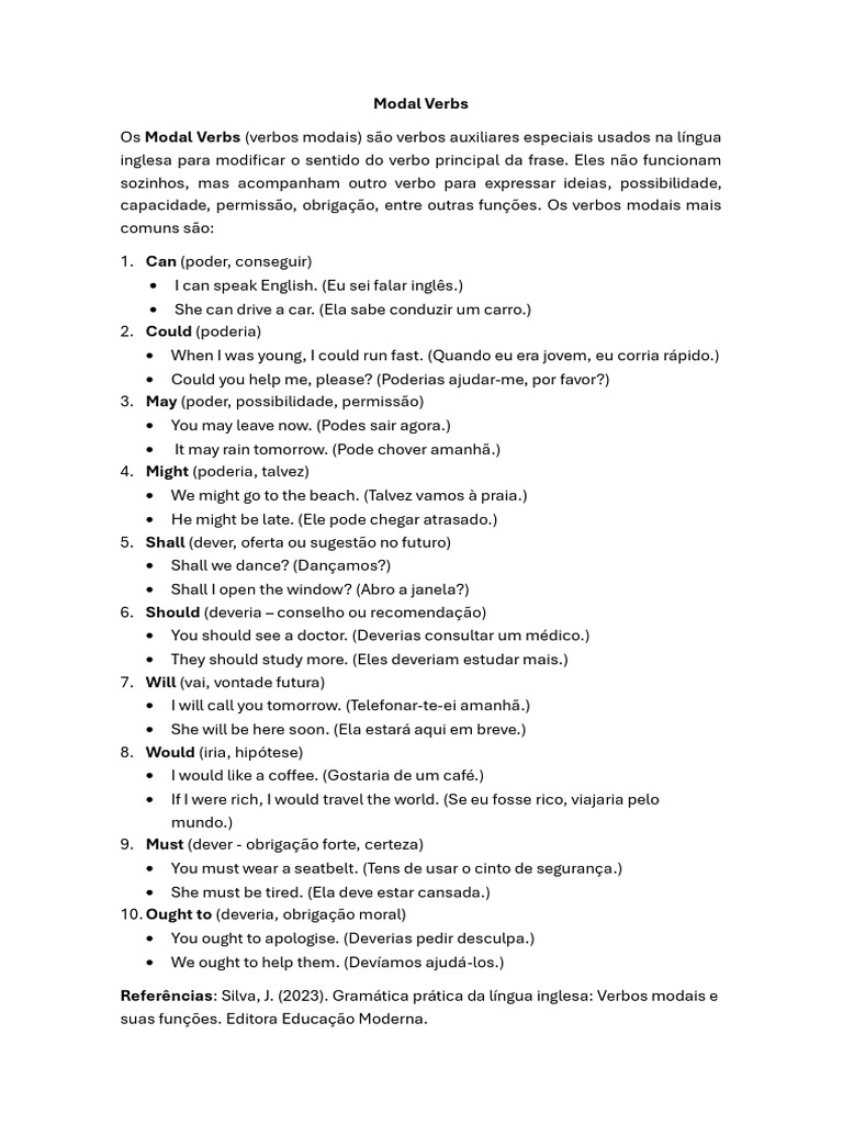 Verbos Modais: Definição e Exemplos | PDF