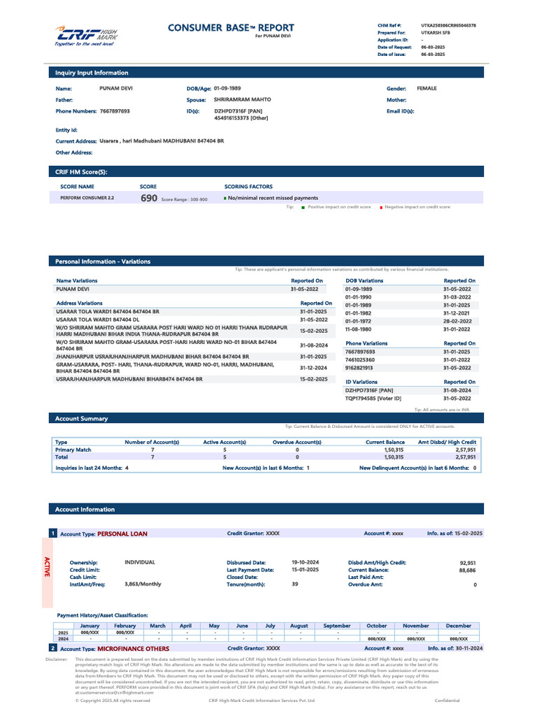 Punam Devi - UTKA250306CR965046378 | PDF | Credit | Finance & Money ...