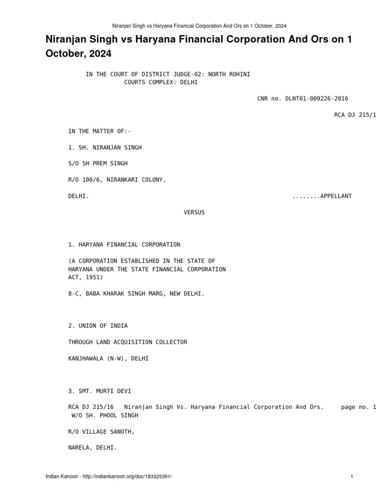 Niranjan Singh vs Haryana Financial Corporation and Ors on 1 October 2024 | PDF | Lawsuit ...