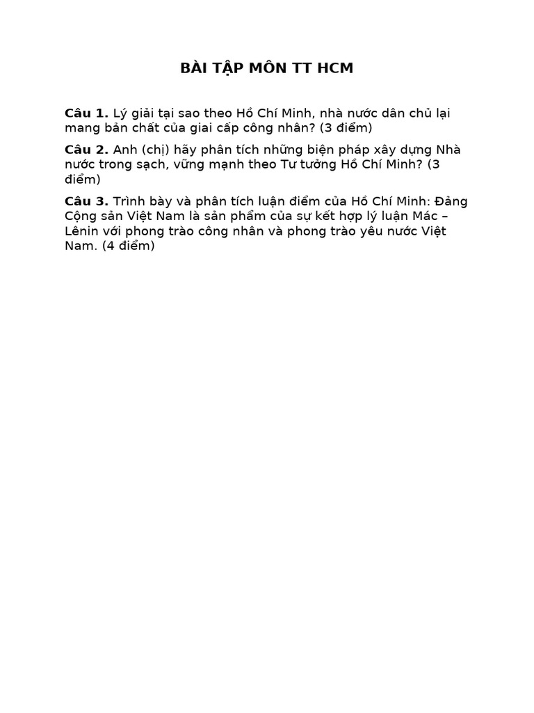 BÀI TẬP MÔN TT HCM | PDF