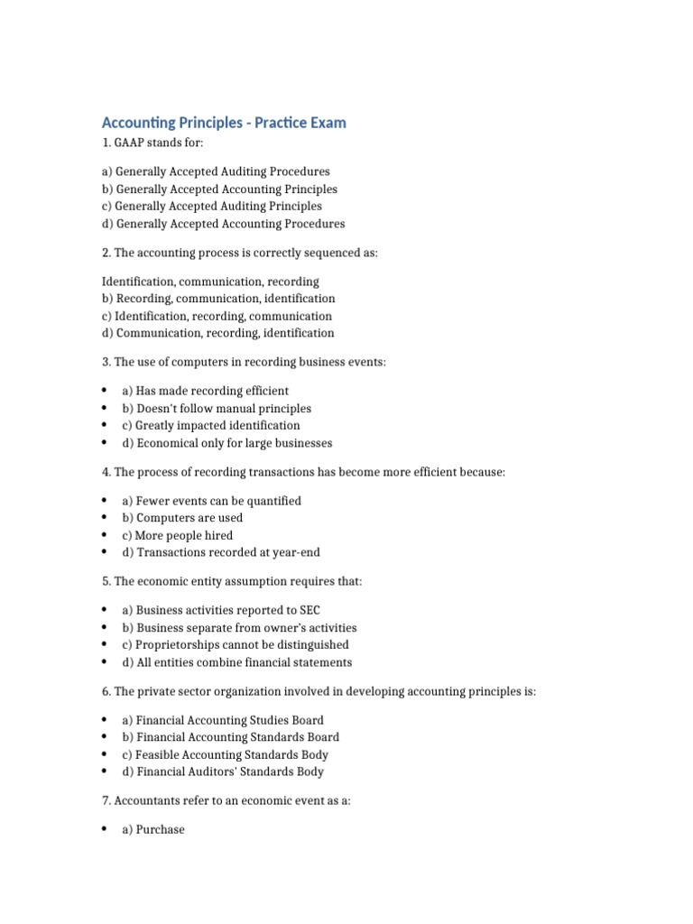 Accounting Practice Exam | PDF | Debits And Credits | Financial Services