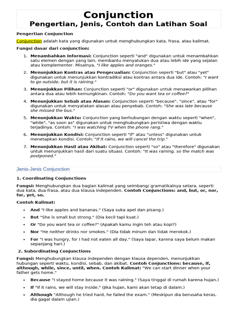 Pengertian dan Jenis Conjunction dalam Bahasa Inggris | PDF