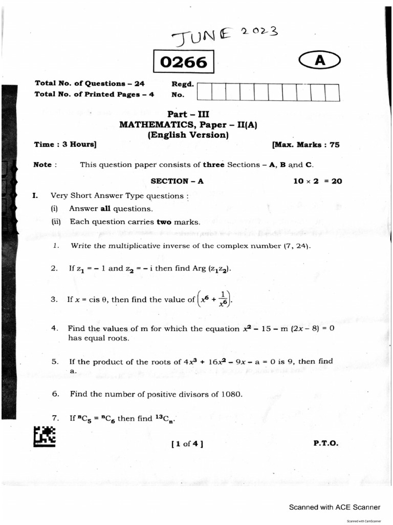 Maths 2a Previous Ipe Papers | PDF