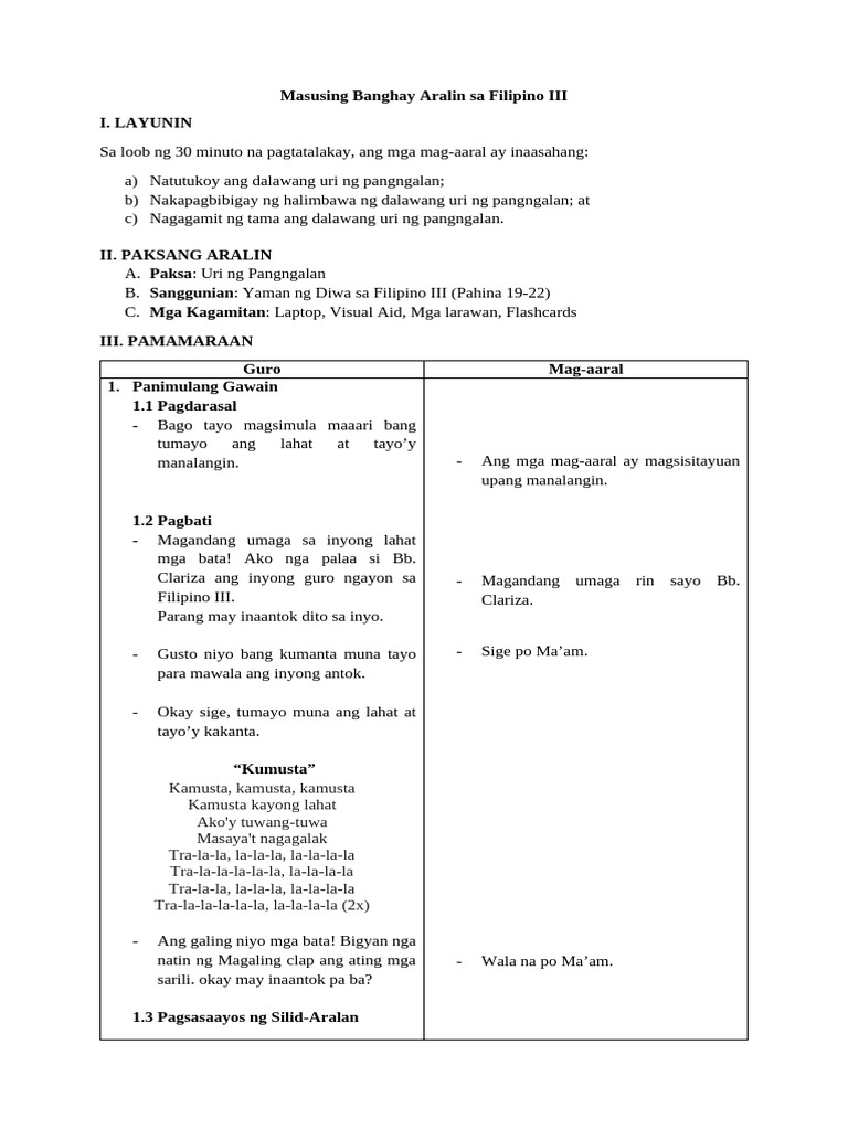 Lesson Plan Filipino 3 | PDF