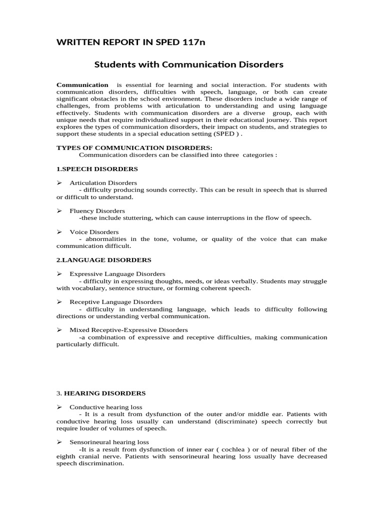 Group 1 Written Report In Sped 117n Pdf Communication