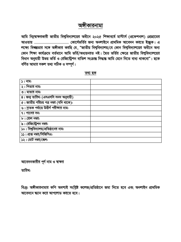 Masters Private Ongikarnama 2025 | PDF
