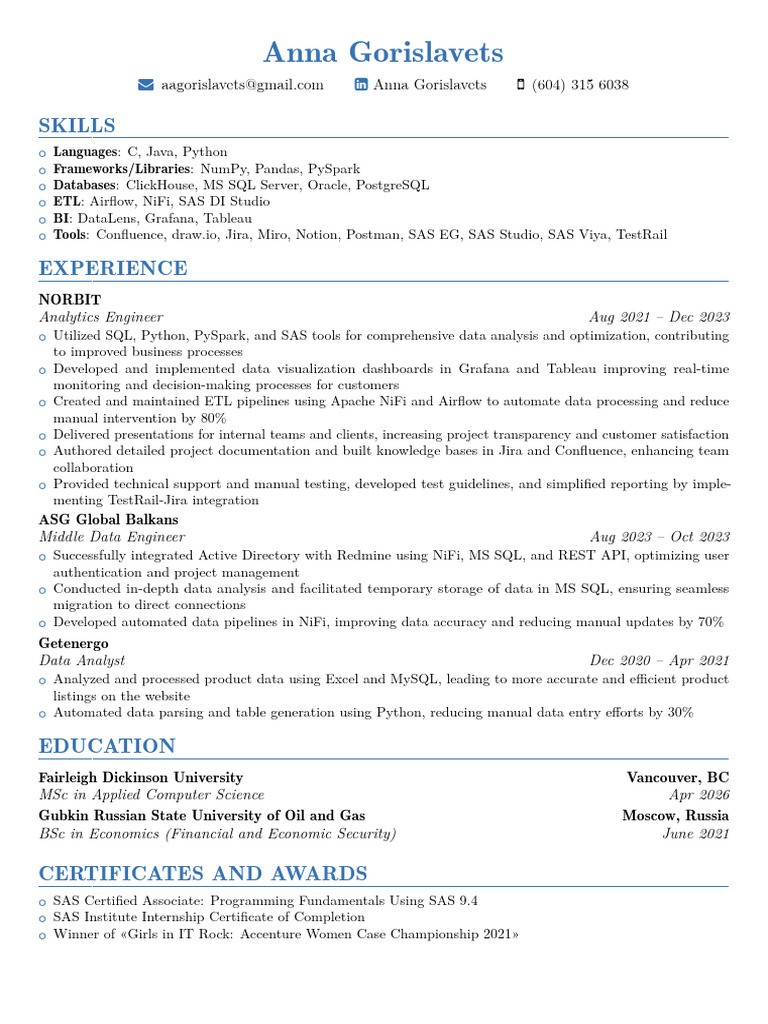 Anna_Gorislavets_CV | PDF | Sas (Software) | Microsoft Sql Server