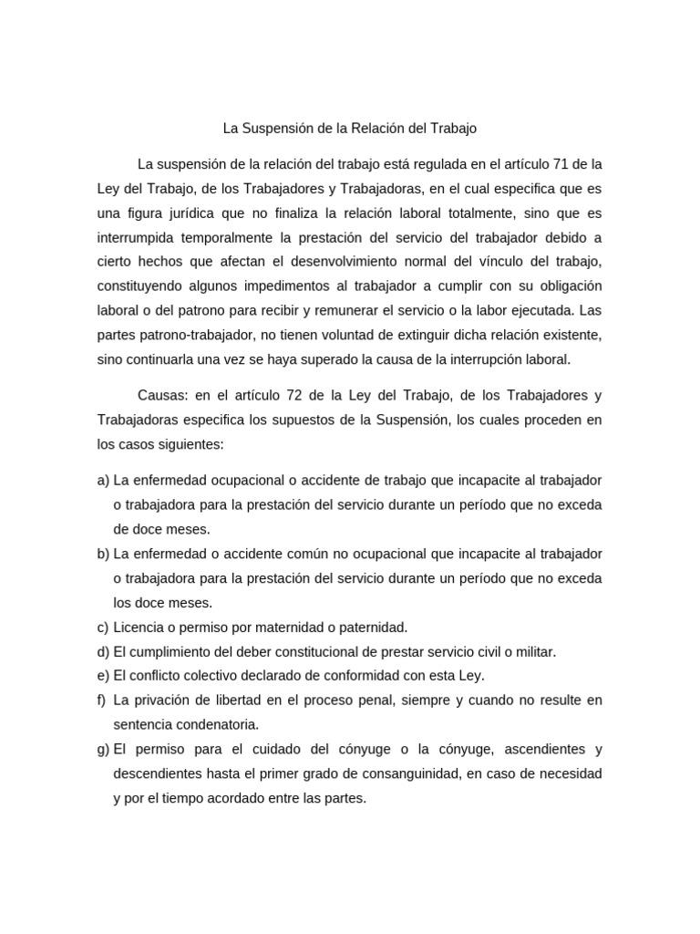 Suspensión de la Relación Laboral: Causas y Efectos | PDF | Empleo ...