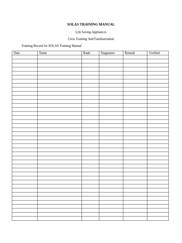 Solas Training Manual Record | PDF