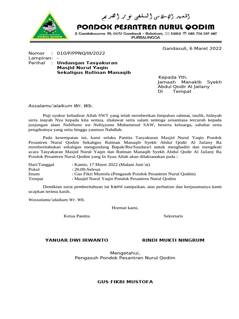 Surat Undangan Manakib Jamaah | PDF