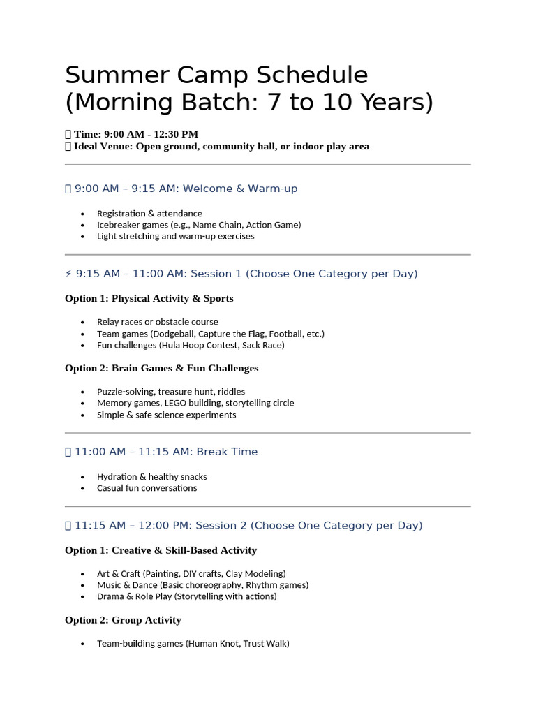 Summer Camp Schedule | PDF