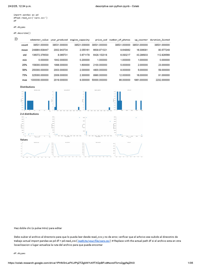 Descriptiva Con Python - Ipynb - Colab | PDF | Histograma | Python (lenguaje de programación)