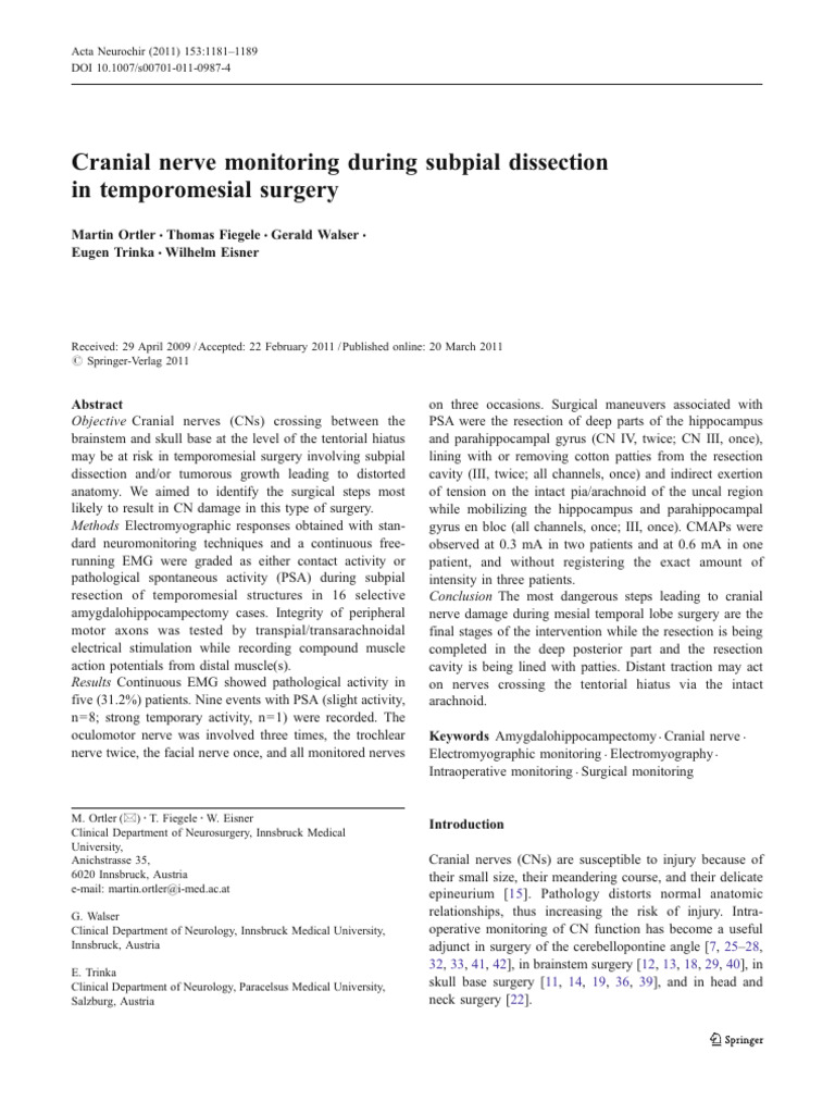 2011 AN Cranial Nerve Monitoring During Subpial Dissection in ...