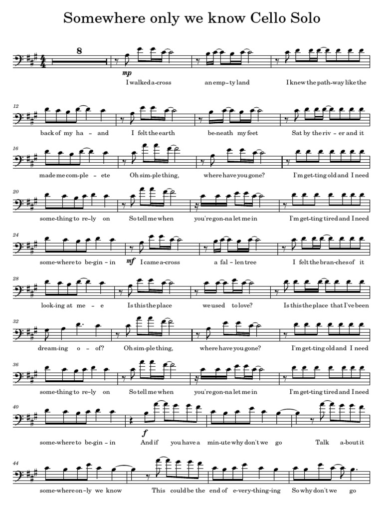 Cello Solo: Somewhere Only We Know | PDF