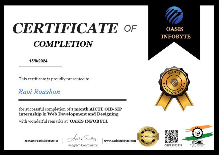 @OasisInfobyte Completion Certificate | PDF