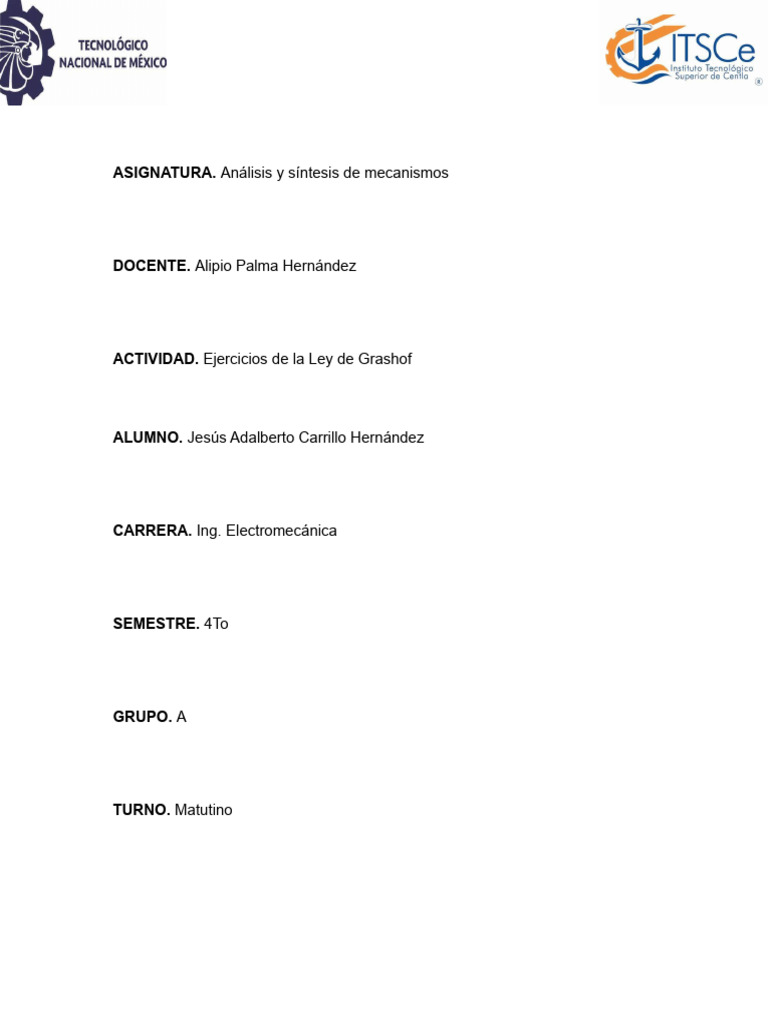 Ejercicios de La Ley de Grashof. Jesus Adalberto Carrillo Hernandez | PDF